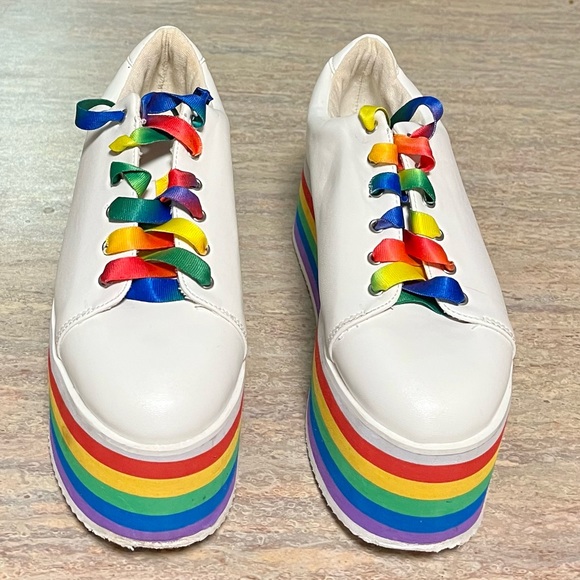 N.Y.L.A. | Shoes | Nyla Dolls Kill White And Rainbow Color Platform ...